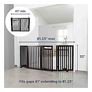 TRIXIE Freestanding 4-Panel Pet Gate, Foldable Pet Barrier Fence, Convertible Pet Pen, 32-in Tall, Walk Through Door, Brown