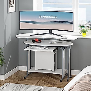 LITTLE TREE L-Shaped Computer Desk, Rotating Corner Desk & Modern Office Study Workstation, for Home Office or Living Room (White)