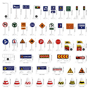 56Pcs Street Road Signs Playset Traffic Signs Playset Mini Electric Traffic Lights Toy Road Signs for Play(Mini Size)