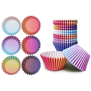 qiqee Jumbo Cupcake Liners 300PCS Gradient Cupcake Cups 6 Designs Cupcake Papers Baking Cups Cupcake Wrappers (Large Size)
