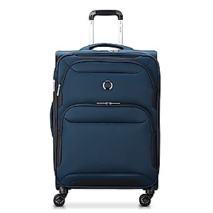 DELSEY Paris Sky Max 2.0 Softside Expandable Luggage with Spinner Wheels, Blue, Checked-Medium, 24 Inch