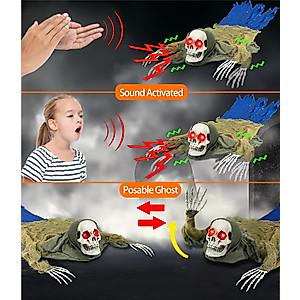 52 Inch Crawling Zombie Halloween Animatronic Prop Decorations Outdoor Creepy Sound Light up Eyes Movable Life Size Skeleton Groundbreaker Sound Activated Haunted House Halloween Decor Graveyard