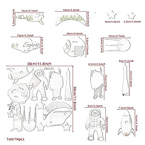 14Pcs Astronaut Space Rocket Mirror Wall Decal Stickers, Outer Space Planet Wall Decals, 3D Acrylic Space Bedroom Decor, Spaceman Spacecraft Vinyl Wall Art DIY for Boys Girls Room, Silver