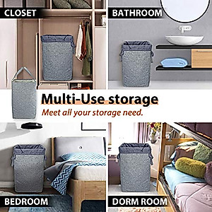 UniLiGis Laundry Hamper, Collapsible Laundry Basket with Removable Laundry Bags, Linen Clothes Hamper for Bedroom, Laundry Room, Bathroom, College, Grey