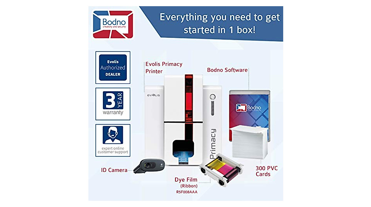 Bodno Evolis Primacy Dual Sided ID Card Printer - All-In-One System