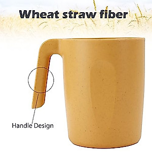 PYRMONT Wheat Straw Cups-Mug Set of 6,Reusable Plastic Coffee Mug,Tea Cup with Handles,16 oz Mug Set for Coffee,Camping,Wine,Unbreakable Drinking Glasses Stackable,BPA-Free,Dishwasher & Microwave Safe