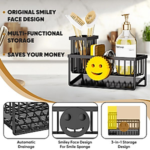 Sponge Holder for Kitchen Sink,Smiley Face Sink Caddy with Removable Brush Holder,Self-Draining Sponge Caddy for Sponge,Soap,Dish Brush,Scrubber,Kitchen Essentials and Gadgets