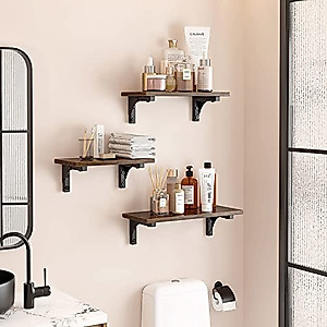 EZFurni Floating Shelves Wood for Wall,Set of 3 Rustic Floating Shelves for Storage,Wider Shelving Wall Mounted for Kitchen, Bedroom, Bathroom,Brown