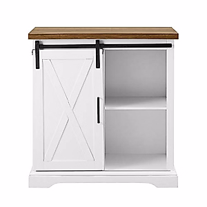 Walker Edison Abbey Modern Farmhouse Sliding X Barn Door Accent Console, 32 Inch, White