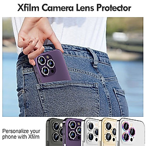 Xfilm for iPhone 14 Pro/iPhone 14 Pro Max Camera Lens Protector Bling, 9H Hardness Scratchproof Metal Individual Diamond Ring Protector, Stylish Accessories, Case Friendly (Deep Purple Diamond)