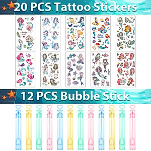 Mermaid Party Favor Set 92 PCS Princess Slap Bracelet Keychains Stickers Necklace Bubble Stick Gift Bags for Kids Girls Baby Shower Classroom Reward