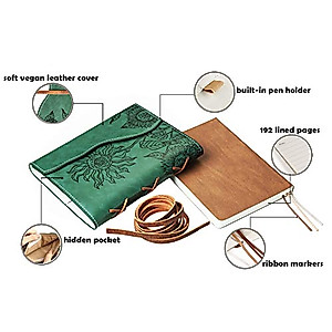 VALERY Wrting Journal for Women and Men | 185 Lined Fountain Pen Friendly Paper | Refillable B6 Vegan Leather Bound Travel Notebook | Daily Use Gifts for Vegatarians Teachers (Forest Green)