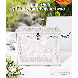 BestYiJo Wedding Card Box With Locks, Large Vintage Diy Gift Box For Wedding Reception Anniversary Baby Gift, Money Box, 11.8 X 9.5 X 8.9 (White)