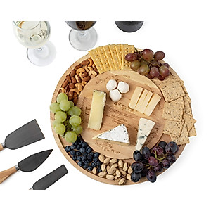 Permaggio Cheese Board and Knife Set, Wine and Cheese Serving Set, Lazy Susan Tray Charcuterie Platter 13.1", Natural Rubber Wood, Perfect Hostess Gift, Swivel Server Cheeseboard Gift Set