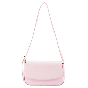 Olivia Miller Women's Fashion Leila Pink Faux Patent Leather Shoulder Bag w Adjustable Strap, Casual Trendy 90s Y2K Retro Evening Purse Handbag