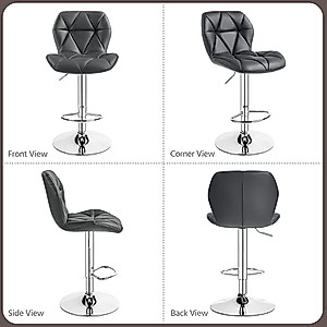 Yaheetech Grey Barstools Set of 2, PU Leather Bar Chairs with Backrest, Height Adjustable Swivel Island Stools for Kitchen Counter, Grey