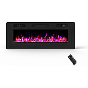 Wall Mounted Fireplace, Recessed Electric Fireplace, Heater and Linear Fireplace with Remote Control/Low Noise/Cool to Touch(50'')