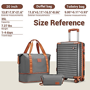 Joyway Carry on Luggage 20 Inch Suitcases with Spinner Wheels, Hard Shell Luggage Sets 3 Piece Travel Suitcase Set with Combination Lock(20-In, Grey Brown)