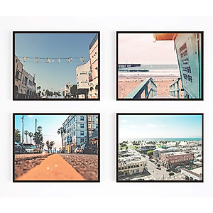 Venice Beach Photography Photographic Prints, Set of 4, Unframed, Lifeguard Stand, Downtown, Aerial Art Decor Poster Sign, 8x10