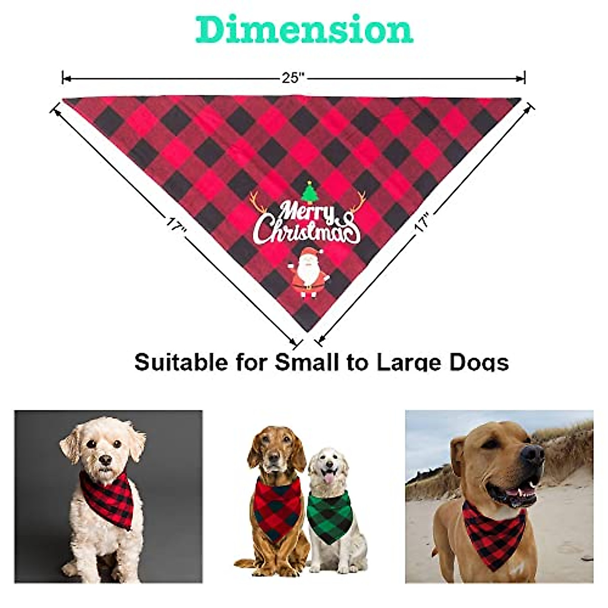 SLAUNT Dog Bandanas Christmas Classic Plaid Reversible Dog Bandana Pet Scarf Triangle Bibs for Small Medium Large Dogs Puppy and Cats Thanksgiving Day Christmas Holiday Accessories