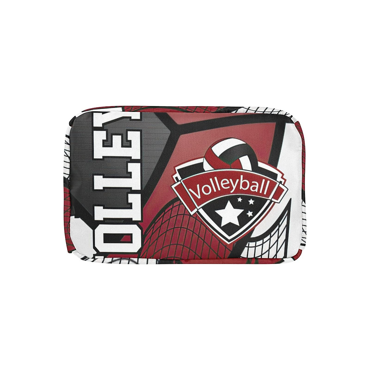 Volleyball Red White Black Reusable Insulated Neoprene Lunch Tote Bag Cooler with 2 Pockets Custom Personalized Portable Lunchbox Handbag with Name for Gift