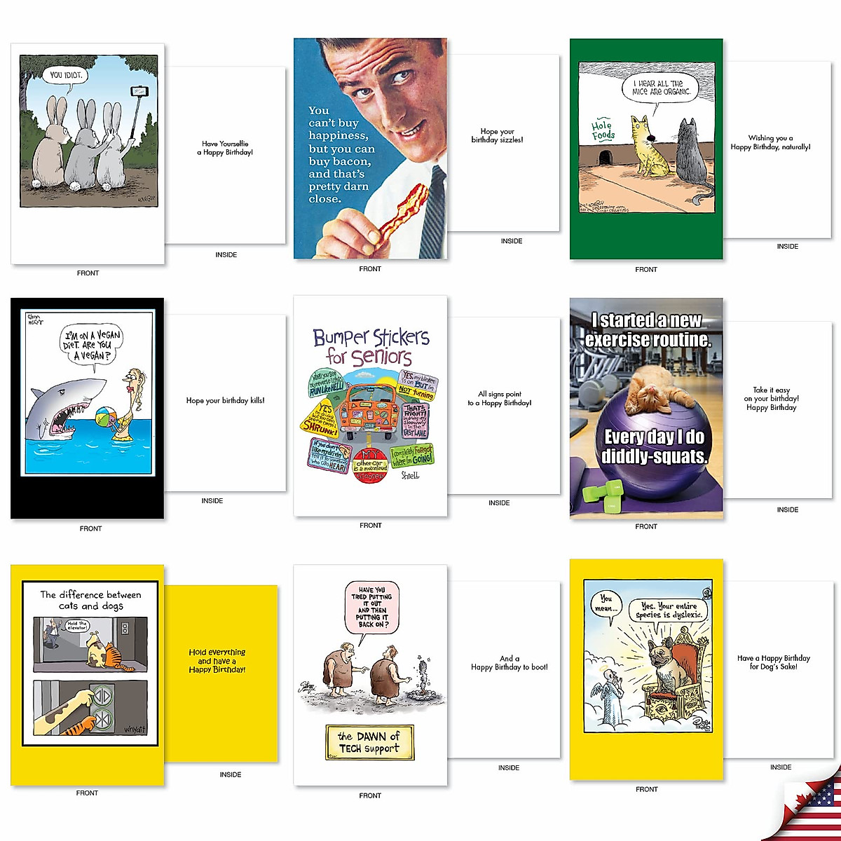 NobleWorks - Variety Pack of 36 Assorted Funny Birthday Cards Bulk Box Set w/Envelopes, Edgy Humor B-Day for Men, Women (36 Designs, 1 Each) - Birthday Favorites AC2911BDG-B1x36