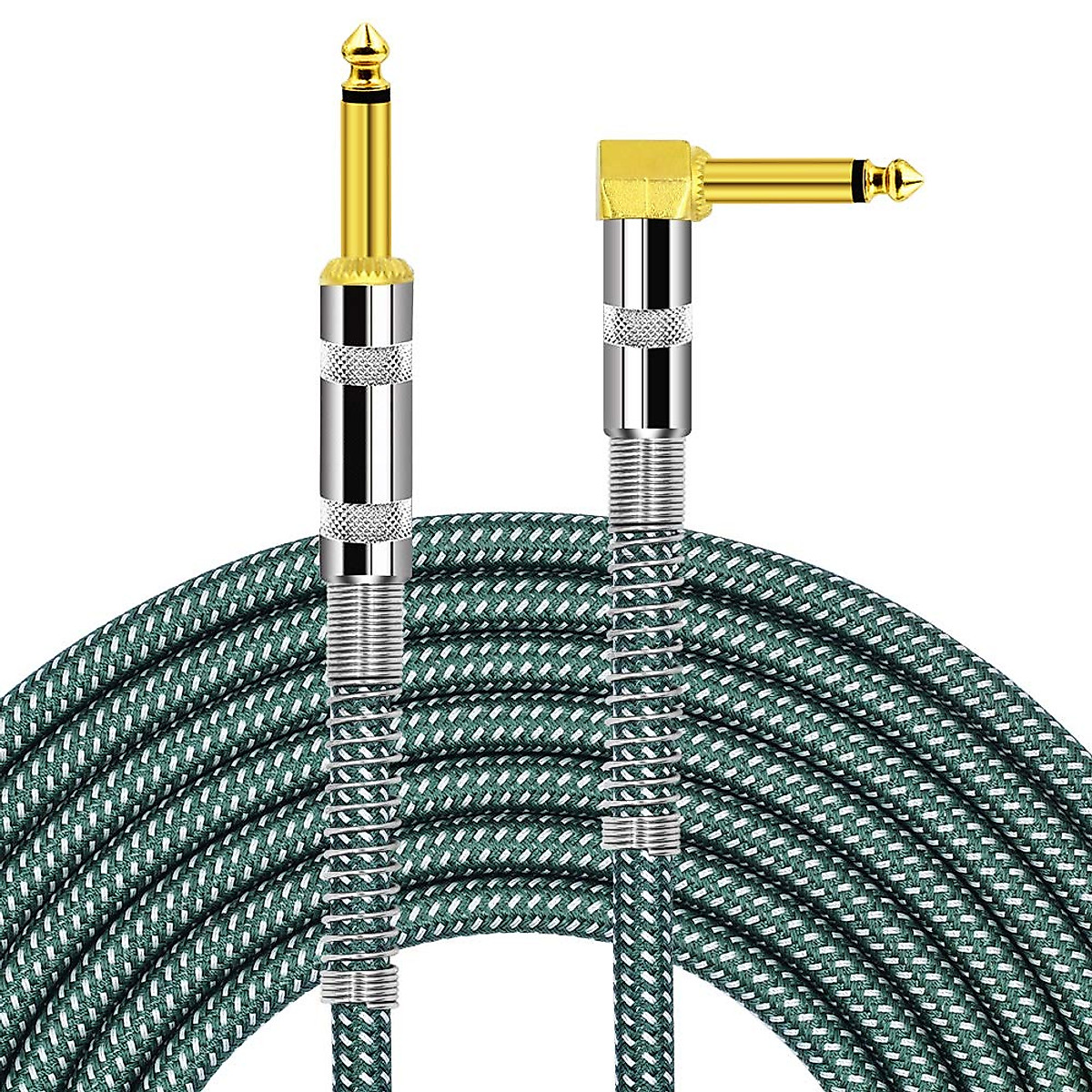 tisino Guitar Cable 10 ft, 1/4 inch Cable Straight to Right Angle Guitar Cord Instrument Cable for Electric Guitar, Bass, Amp, Keyboard, Mandolin - Green