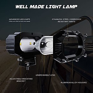 ASLONG 2PCS 4Inch LED Flood Single Row White/Amber Flasing Strobe Pods Work Lights Off Road Driving Fog Lights with Switch Wiring Harness for Truck, 4x4, SUV, ATV