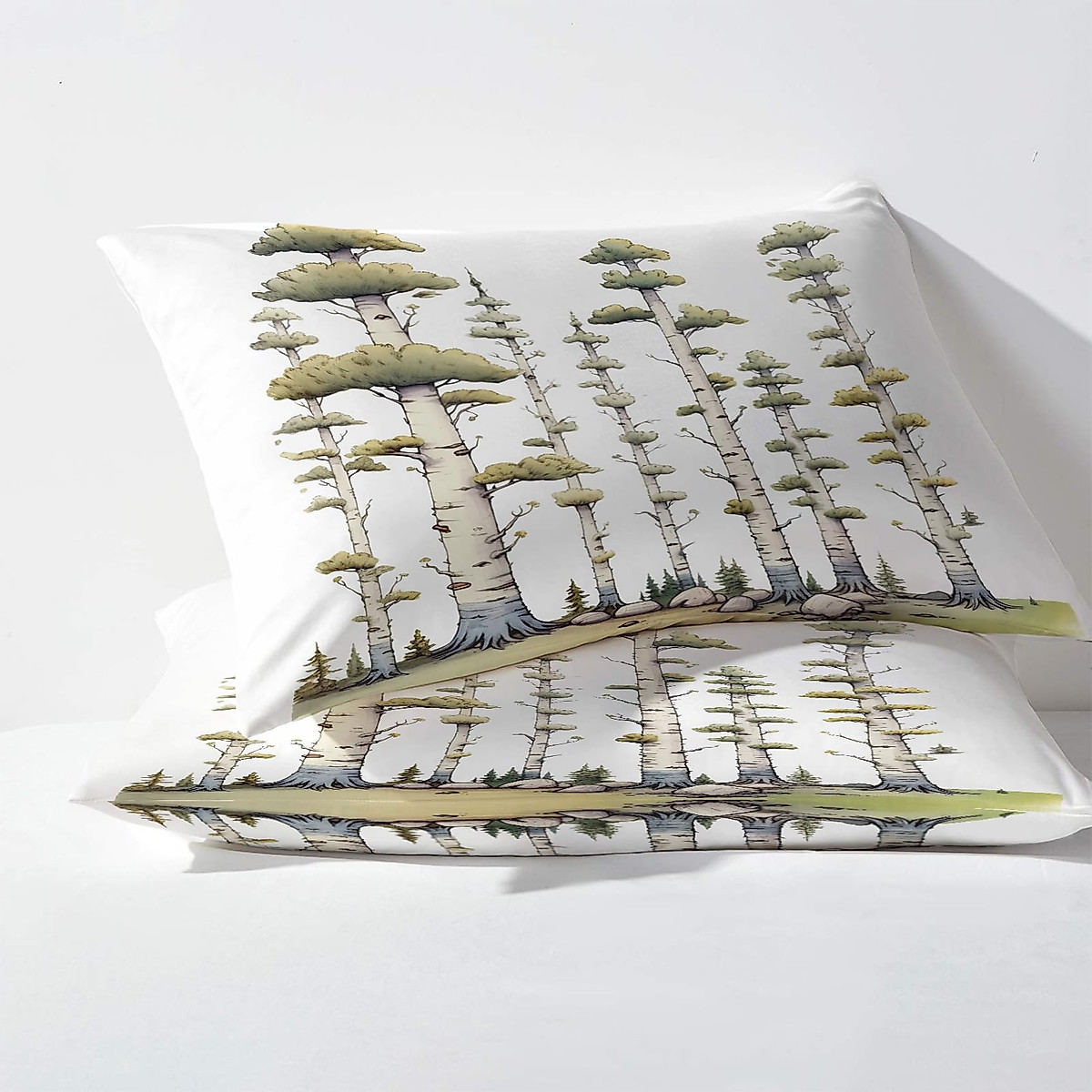 Birch Sheets Full Size, Forest Bed Sheets, Patterned Bedding Sheets & Pillowcases 4 Piece Set - Soft Microfiber Deep Pocket Fitted Sheet & Flat Sheet & 2 Pillow Cases J1-&-61