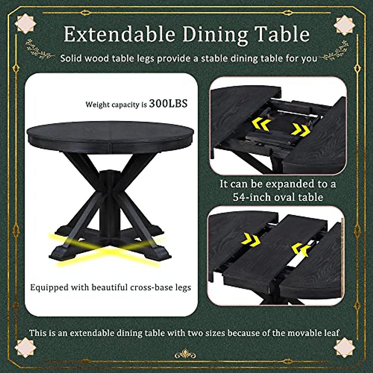 WOZNLA 5-Piece Retro Style Extendable Round Dining Table Set - Includes 4 Upholstered Chairs for Stylish and Practical Dining