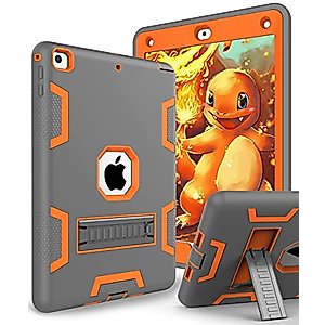 TOPSKY Case for New iPad 9.7 2018,iPad 6th/5th Generation Case,Three Layer Shockproof Defender Protective Case Cover for Apple iPad 9.7 2017/2018 A1893 A1954 A1822 A1823,Grey Orange