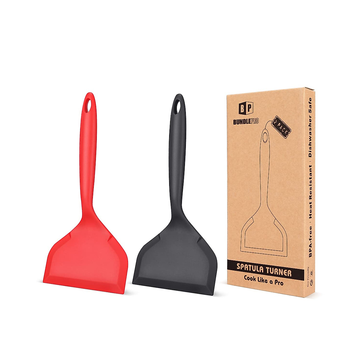 Pack of 2 Wide Silicone Spatula,Nonstick Pancake Shovel with Short Handle, Fried Flexible Turner, BPA Free Kitchen Cookwares for Egg, Cookie, Omelette, Fish, Burgers