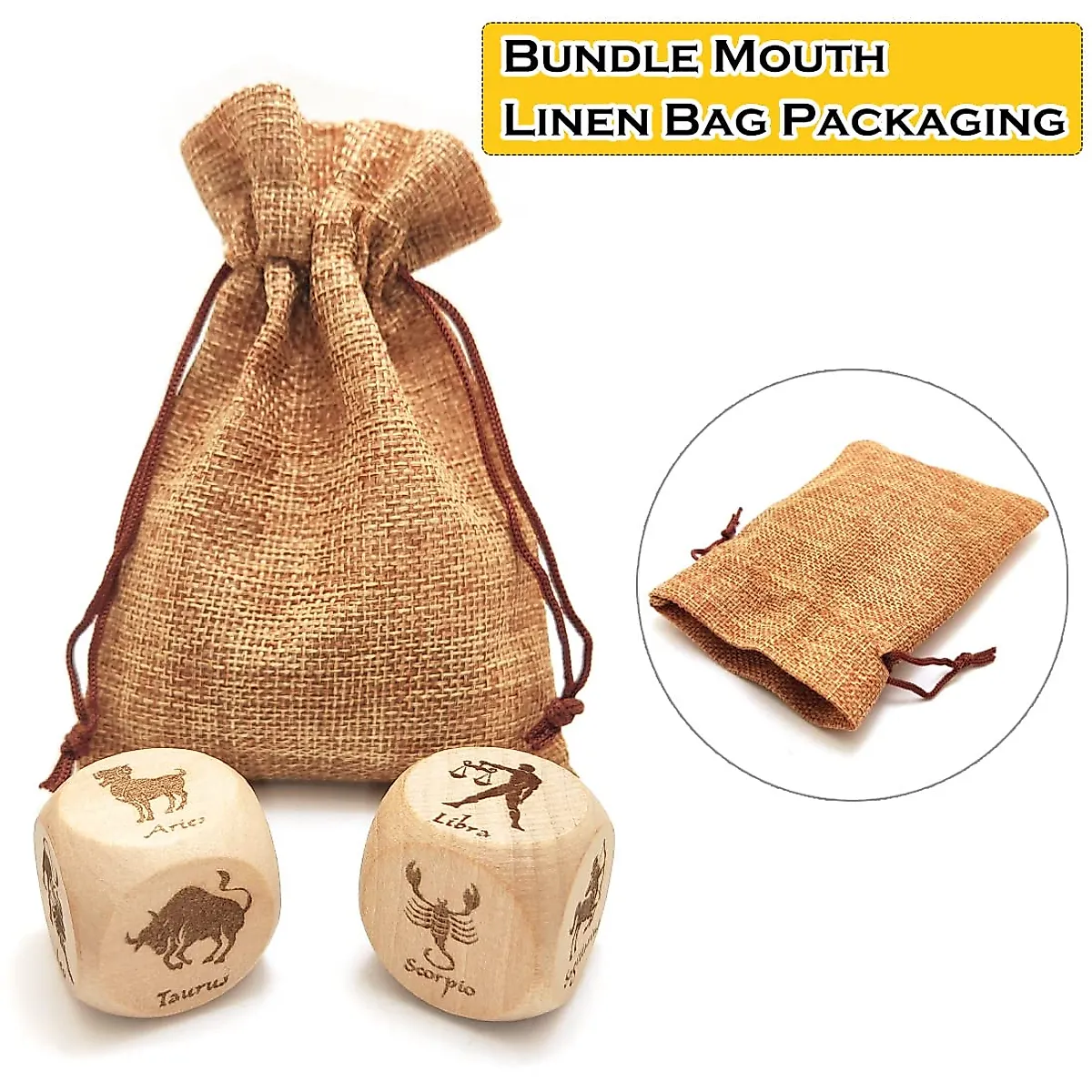 Hometu Creative 30MM Wooden Constellation Dice Set, Laser Engraved 6-Sided Wood Big Zodiac Dices for Constellation Divination Accessory (2Pcs/Set(1Pair), V1)