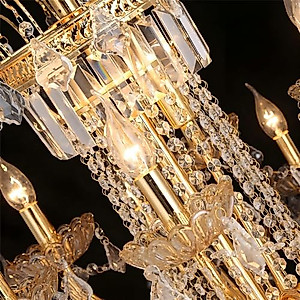 Modern Suspension Lamp for Living Room，Traditional Crystal Candle Cascade Chandeliers with Golden Finish，Rain Drop Chandelier Luxury 14/20 Light Ceiling Light Fixture (Color : 31.5in)