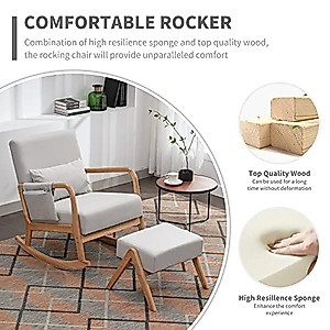 Nursery Rocking Chairs Glider Chair for Nursery, Rocker Chair with Ottoman Set, Modern Living Room Chair Nursing Comfy Chairs for Mom, Gift, Side Pocket, Lumbar Pillow, Leathaire, Light Gray