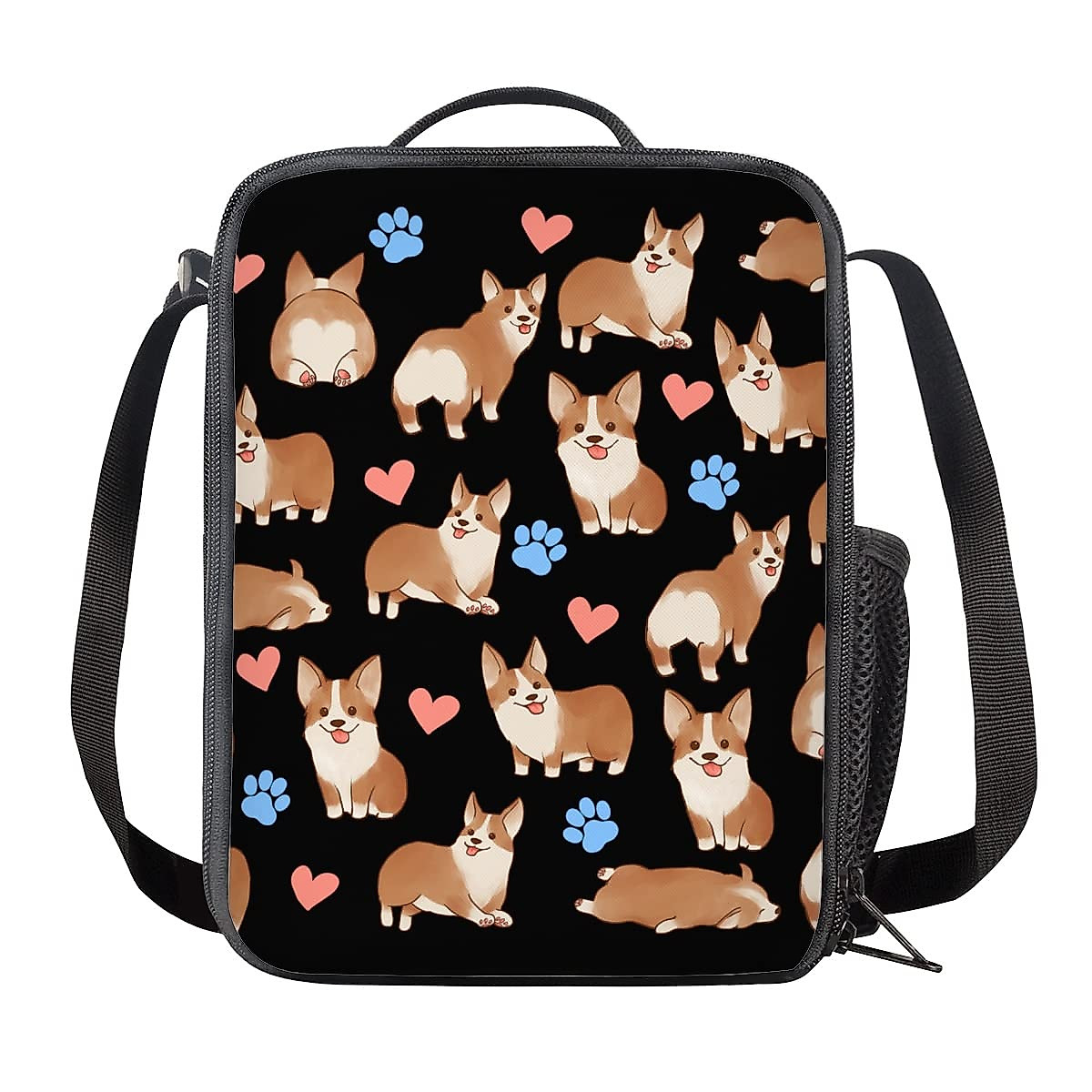 TOADDMOS Corgi Print Boys Girls Fashion School Bag Set Backpack with Lunch Box and Pencil Case, Middle School Student Bookbag Set