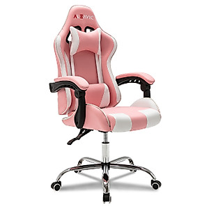 ALEAVIC Gaming Chair for Adults, High Back Ergonomic Computer Gaming Chair with Headrest and Lumbar Support, Pink White