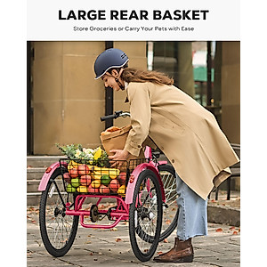 Viribus Electric Trike, 250W Electric Tricycle for Adults with UL 36V 13Ah Battery, 3 Wheel Electric Bike for Men Women Seniors with Basket, Ebike Trike 330lb. 24 26 in Etrike E Trikes Peach