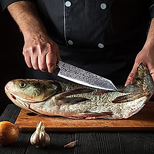 ALLWIN-HOUSEWARE W Beauty German High Carbon Stainless Steel Chef Knife with Laser Pattern, 8 Inch Color Wood Handle Gyutou Knife, Black