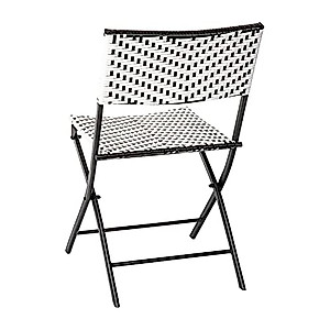 Flash Furniture Rouen Commercial Grade Folding Bistro Set, Indoor/Outdoor PE Rattan Table Top, Back and Seat, Black Steel Frames, 3 Piece Set, Black/White