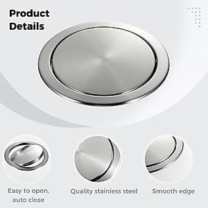 yeesport Trash Can Lid, 6.5in Simple Trash Grommet, Embedded Countertop Built-in Trash Chute Round Cover, Stainless Steel Swing Flap Trash Bin Lid for Kitchen Countertop Office Desk (Silver 1Pc)