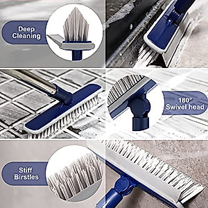 2 in 1 Swivel Grout Brush with 57.8" Long Handle,120°Rotatable Floor Scrub Brush,Shower Grout Scrubber for Tile Floors Kitchen Bathroom,Crevice Squeegee V-Shaped Corner Brush for Hard to Reach Areas