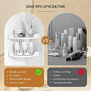 DOADW Corner Shower Organizer - 360° Rotating 2 Tier Lazy Susan Shower Caddy Corner Bathroom Shower Organizer with Hole Rack - Wall Mounted Corner Shower Shelf for Inside Shower, Bathroom