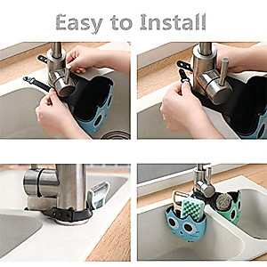 QTMY 2 PACK Cat Sponge Holder Basket with Buckle,Sink Faucet Caddy Hanging Drain Rack, Gadget Soap Brush Desk Pen Organizer for Kitchen Bathroom,Green Blue