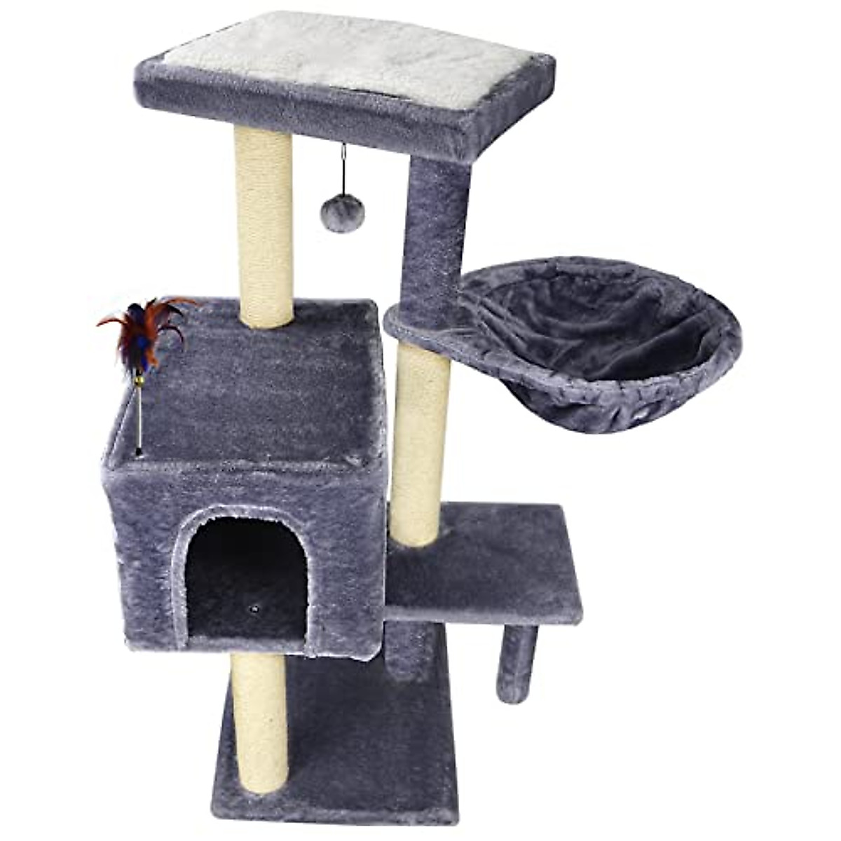 AIWIKIDE 002G Cat Tree has Scratching Toy with a Ball Activity Centre Cat Tower Furniture Jute-Covered Scratching Posts Grey …