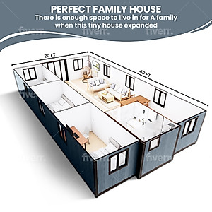 _20ft Expandable Container House | Prefab Expandable Foldable Homes | Portable Prefabricated 2 Bedroom, 1 Bath Living & Kitchen | Modular Steel Frame Home | Insulated and Easy Assembly [RED]