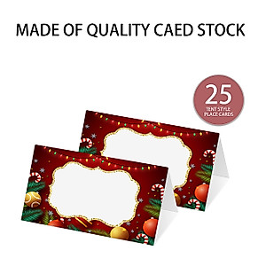 Place Cards for Christmas Party, Editable Name Place Cards, Seating Place Cards for Tables, Tent Style Cards for Wedding, Dinner Party or Any Occasion, Easy Folding, Pack of 25 Escort Cards(A11)