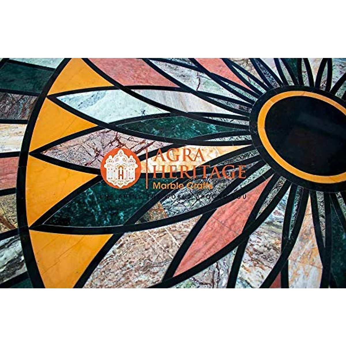 Marble Round Dining Table Top Handicraft Inlay Geometric Design Center Furniutre Hallway Decor | 41" Inches