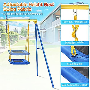 Swing Sets for Backyard, 4 in 1 Swing Sets with Heavy-Duty A-Frame Metal 550lbs Outdoor Swing Stand,1 Swing Seat,1 Nest Swing Seat,1 Climb Ladder,1 Rope Ladder for Backyard and Playground