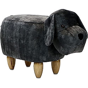 Critter Sitters 14-In. Seat Height Faux-Suede Dark Gray Dog Animal Shape Small Ottoman, Kids Furniture for Nursery, Bedroom, Playroom, and Living Room Decor, Multifunctional Cushioned Step Stool